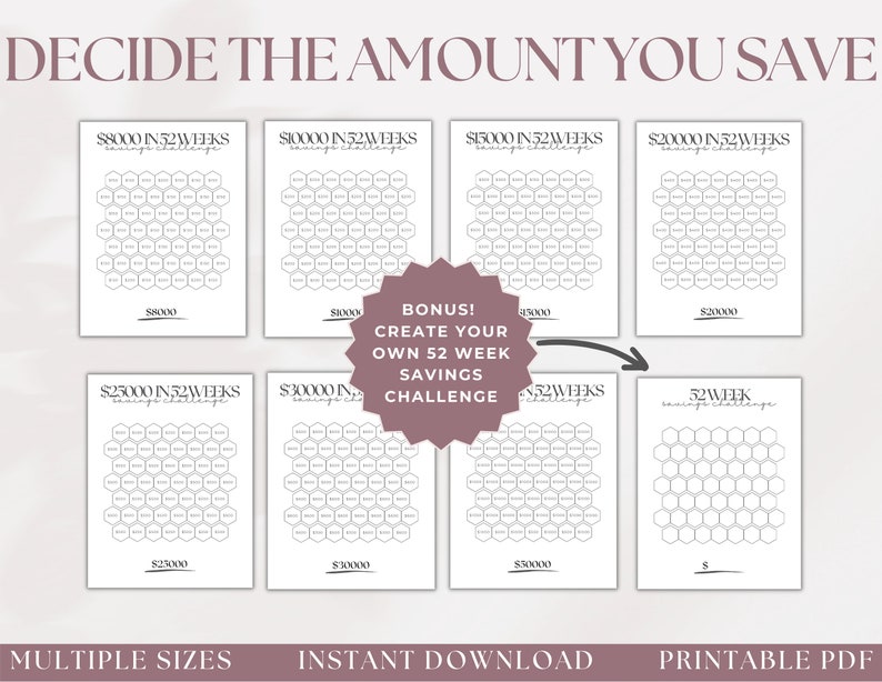 52 Weeks Money Saving Challenge, 52 Week Challenge Printable Set, 52 ...