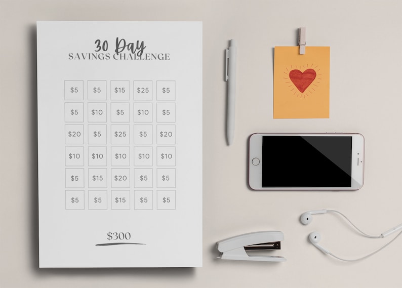 Save 300 in 30 Days, 300 Saving Challenge, Savings Challenge Printable ...