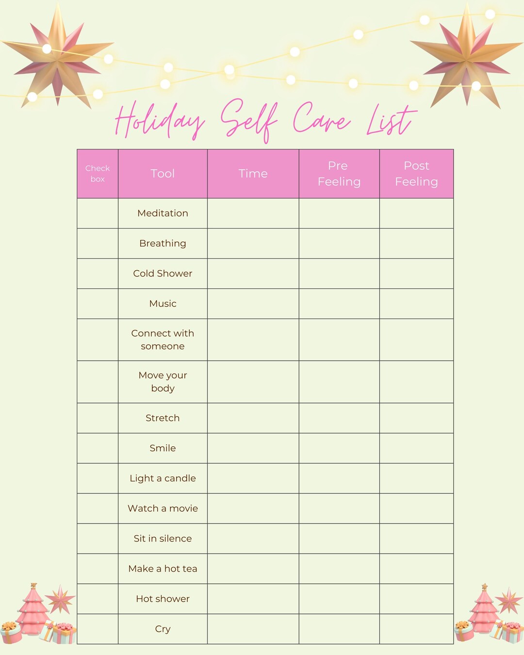 Christmas Holiday Checklist Planner Wellness Self Care Self Love ...