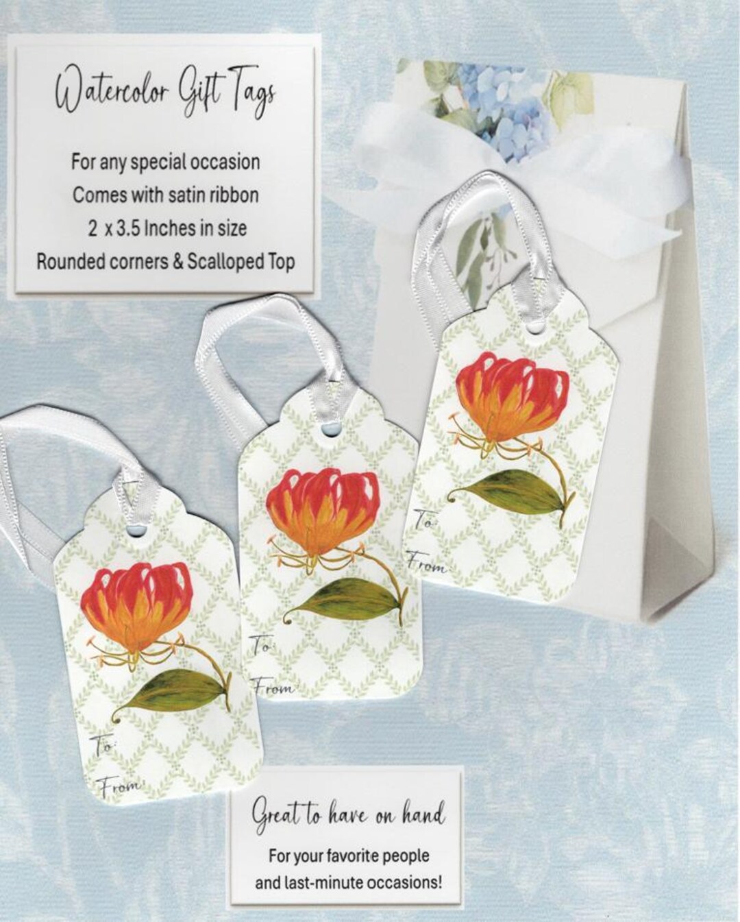 Glory Lily Gift Tags (set of 3) Watercolor. Gift Giving, Birthdays ...