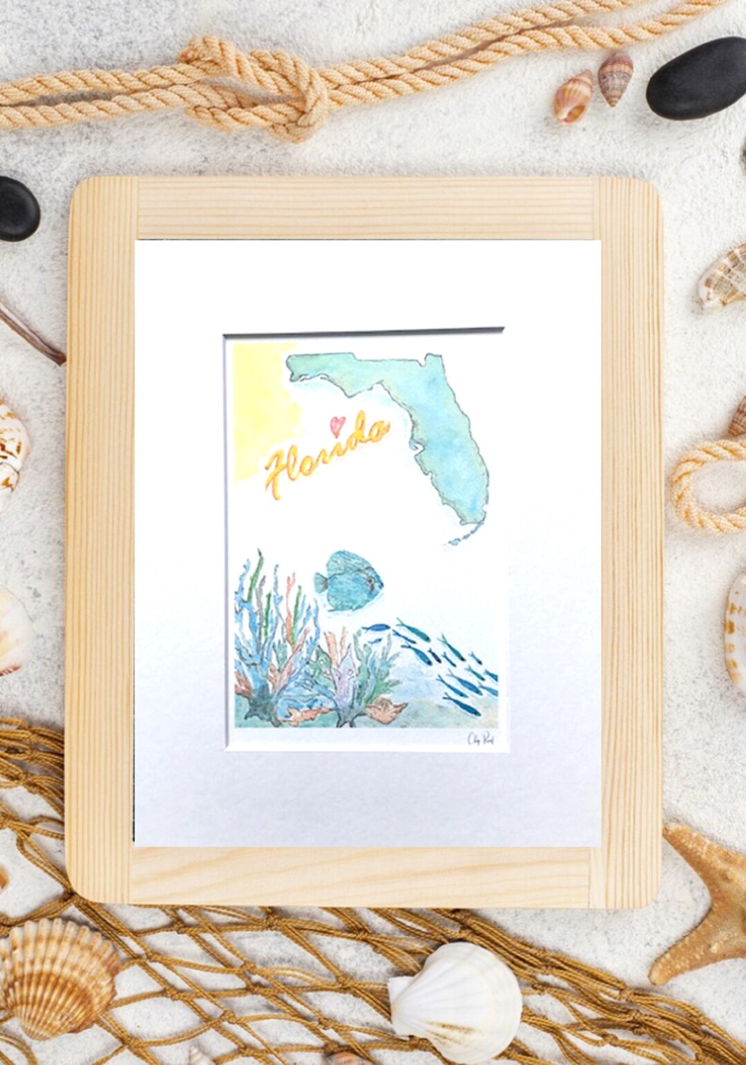 Watercolor Florida Map Art Print Wall Art Décor Coastal Beach Wall Art ...