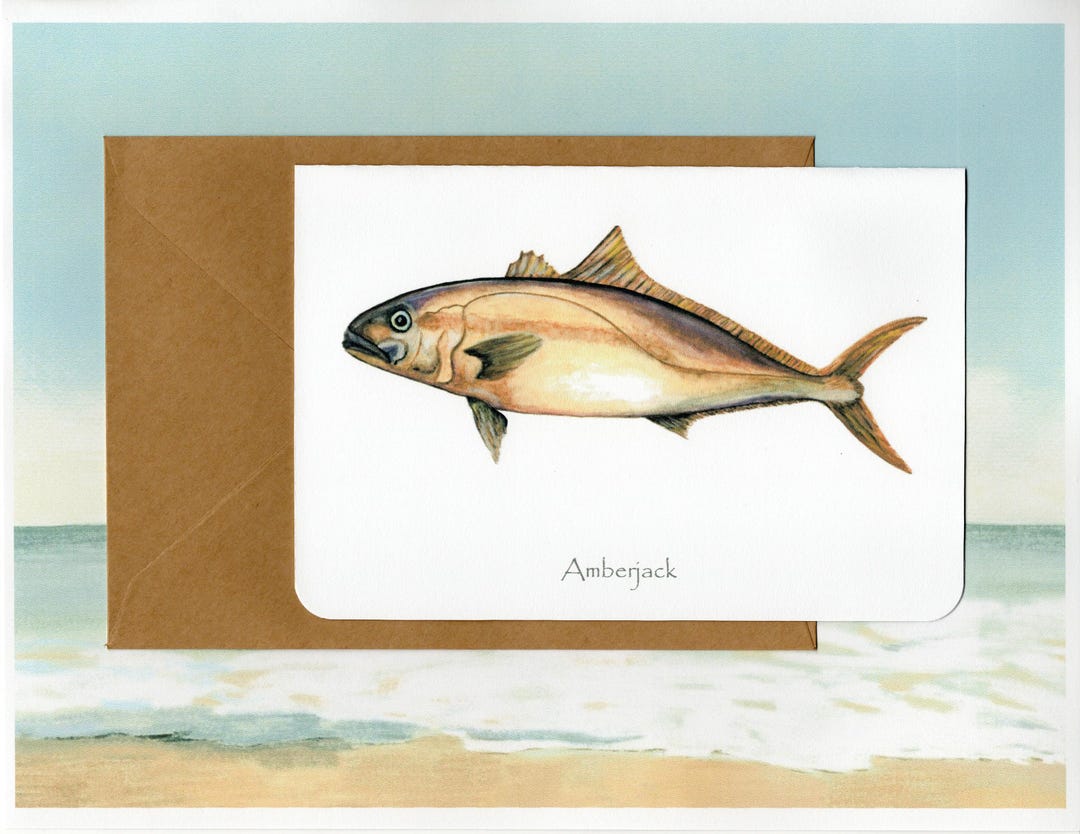 Watercolor Amberjack Fish Greeting Card Hand Painted Saltwater Note ...