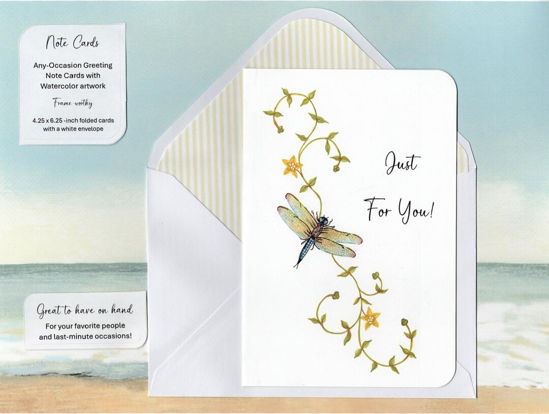 Dragonfly Watercolor Note Card. Just for You, Greeting Card, Birthday ...