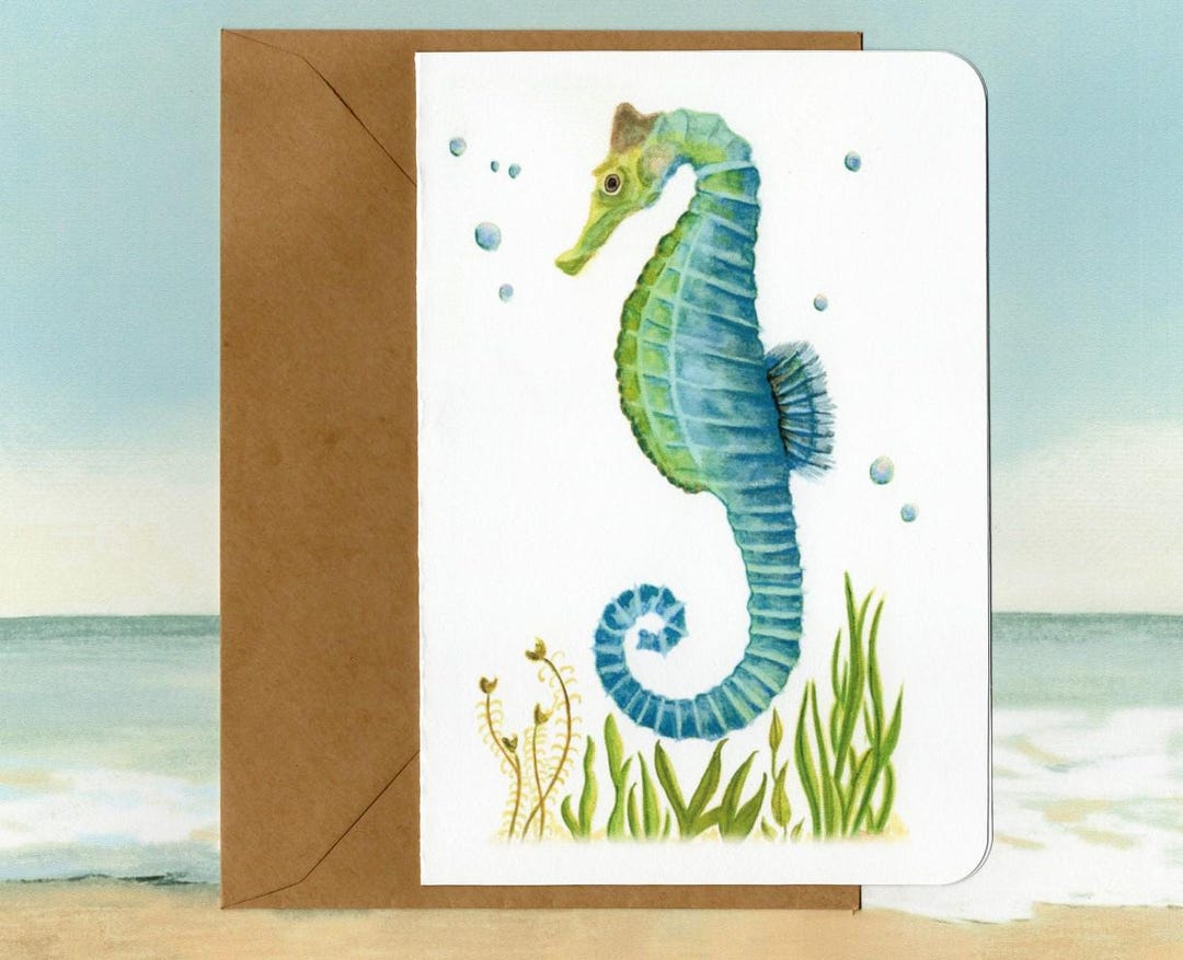 Watercolor Seahorse Greeting Card Hand Painted Note Card Watercolor ...