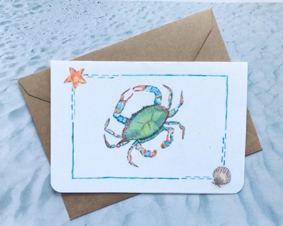 Watercolor Crab Greeting Card Hand Painted Note Card - Etsy