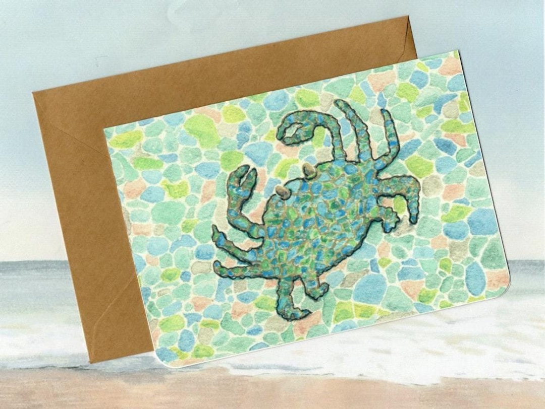 Sea Glass Crab Coastal Watercolor Beach Crab - Etsy