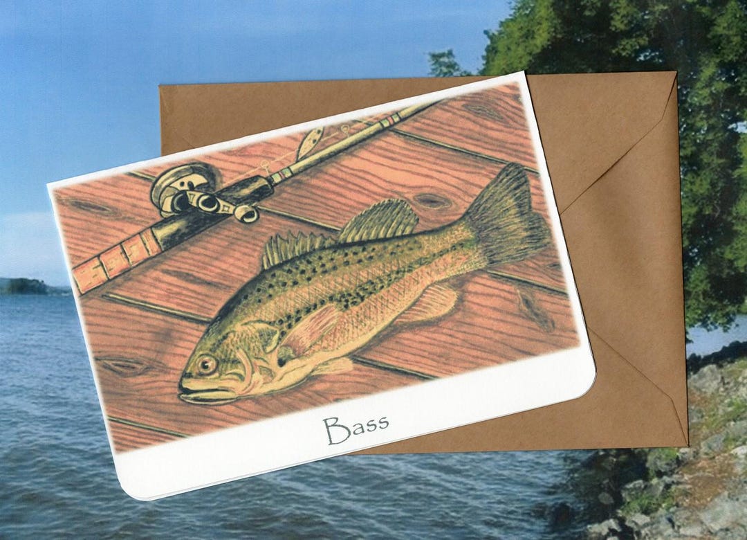 Bass Watercolor Greeting Card Hand Painted Note Card Fresh Water ...