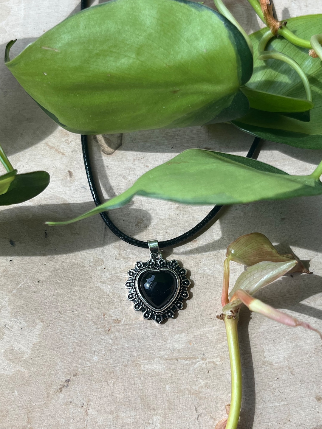 Black Obsidian Heart Necklace-silver-gunmetal Silver - Etsy
