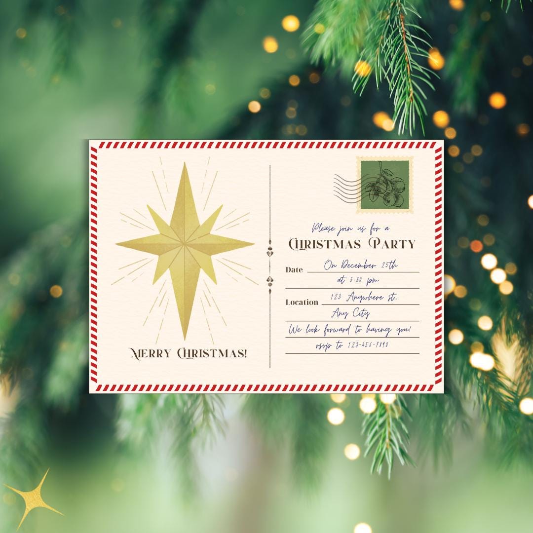 Editable Christmas Star Invitation, Christmas Invitation, Printable ...