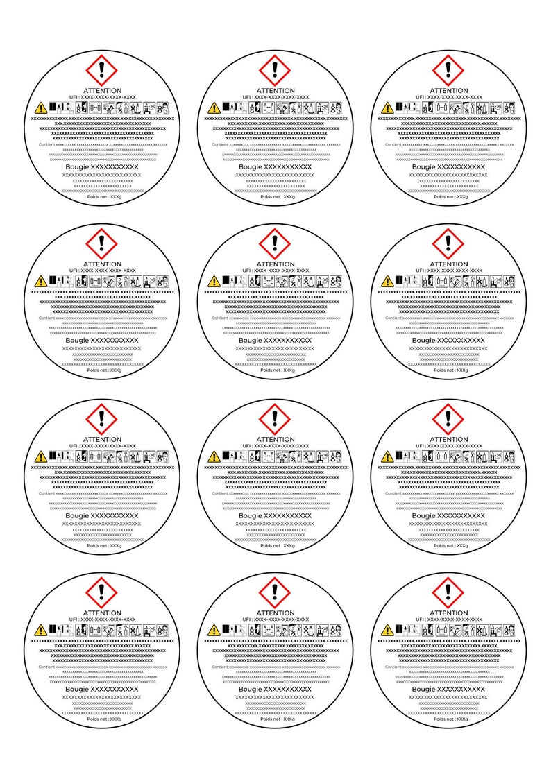 Sheet of 12 CLP Self-adhesive Labels for Candles to EU Standards With ...