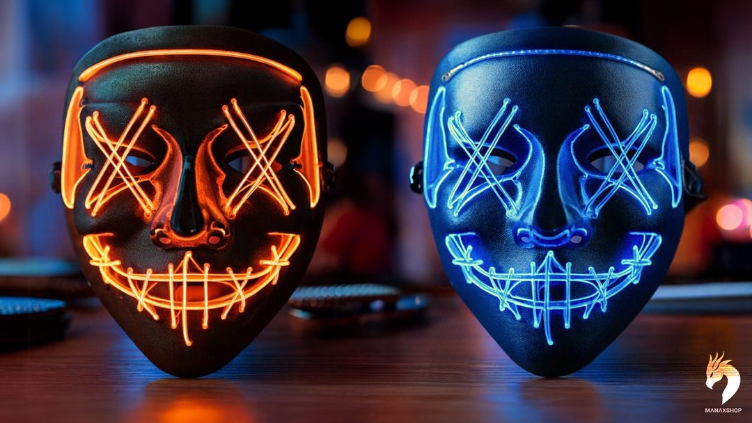 Wireless Neon LED Mask Unique and Scary Design for Halloween, Purge ...