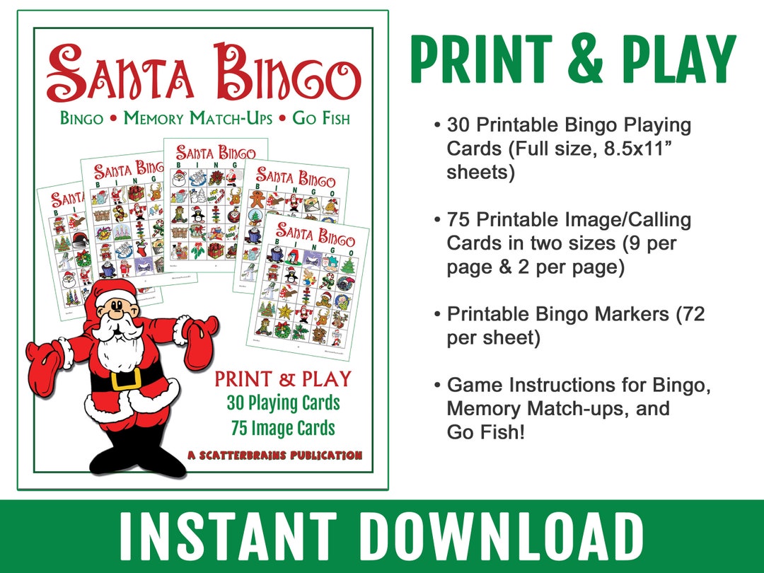 Printable Santa Bingo — for Family Parties and Classrooms, Holiday ...