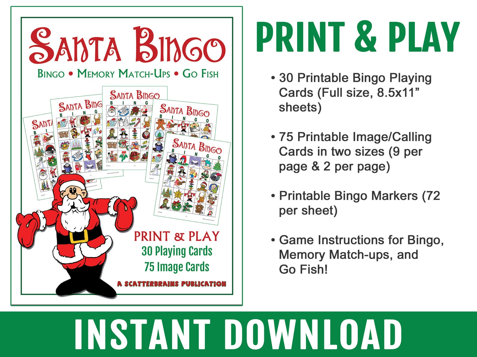 Printable Santa Bingo — for Family Parties and Classrooms, Holiday ...