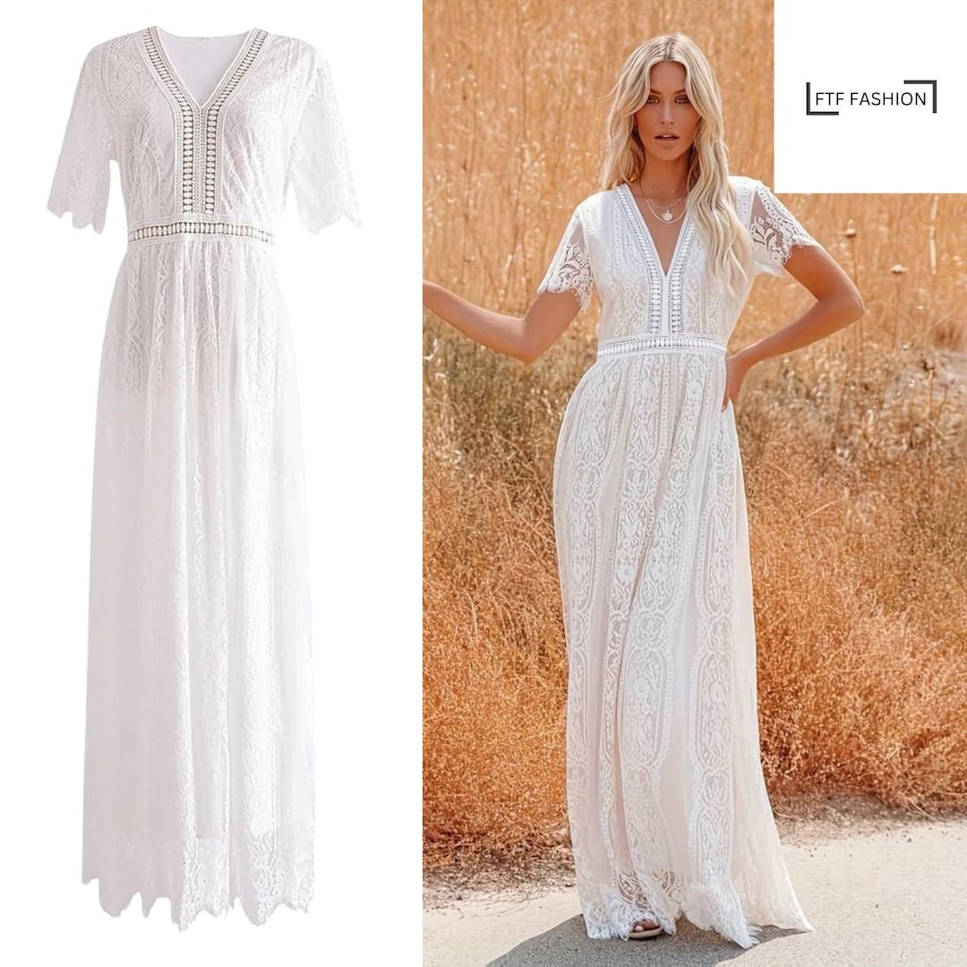 Bohemian Chic White Lace Dress Boho Lace Dress Wedding Dress Sleeveless Boho Dress Bohemian ...