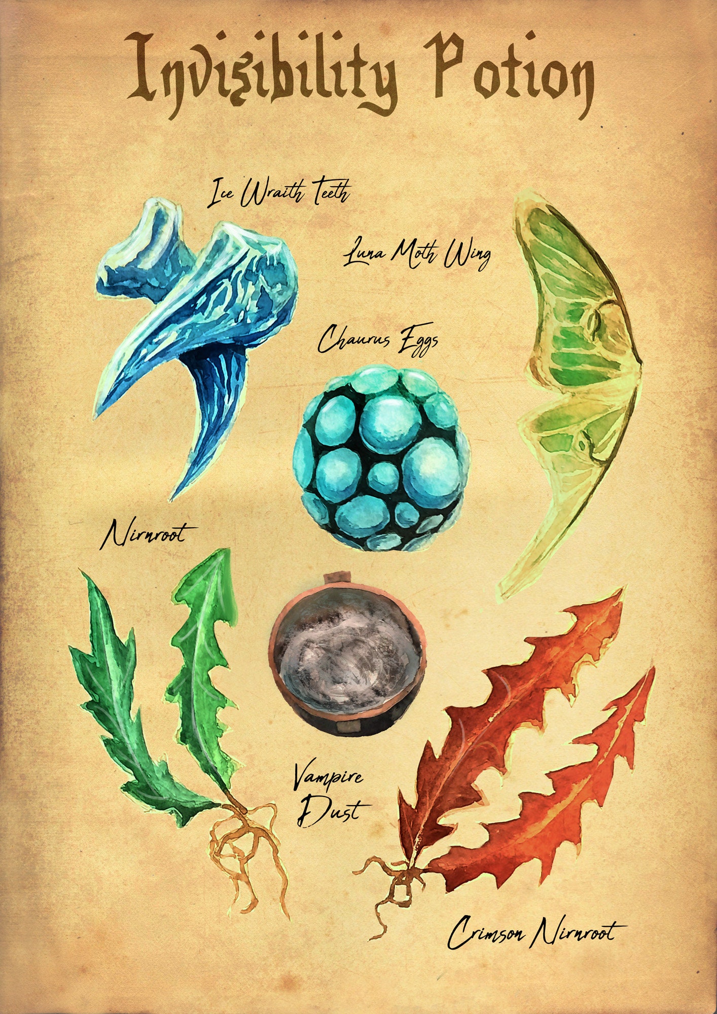 Elder Scrolls Skyrim Invisibility Potion Ingredients Mushrooms and Fungi Sketches Signed Print ...