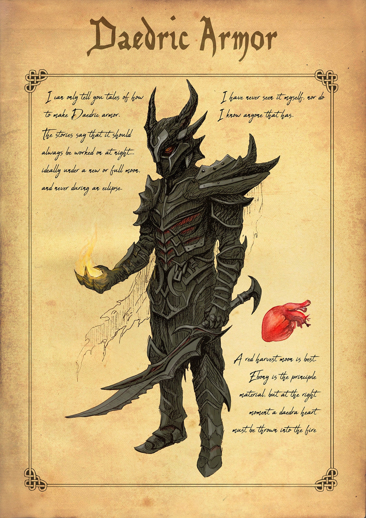 Elder Scrolls Skyrim Daedric Armor Sketch Signed Art Print Etsy