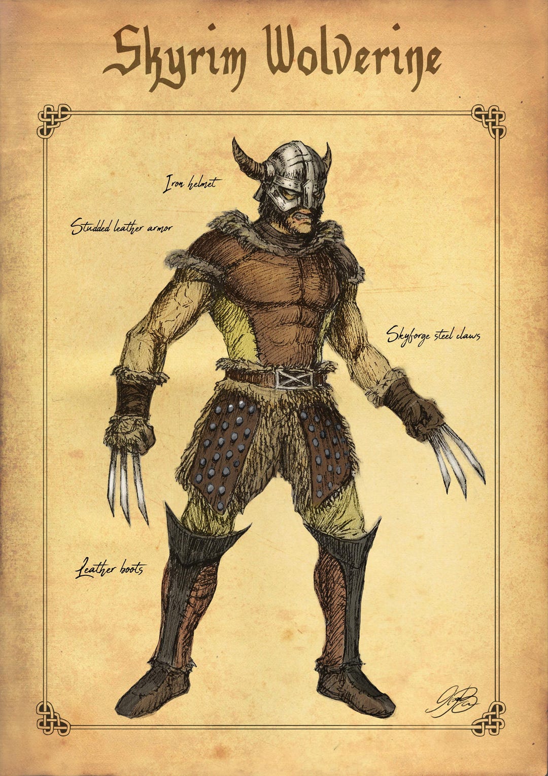 Elder Schriftrollen Skyrim Wolverine Skizze signierter Kunstdruck - Etsy.de