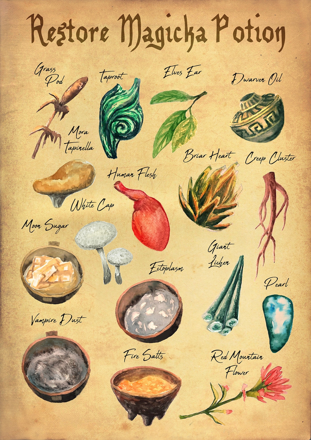 Elder Scrolls Skyrim Restore Magicka Potion Ingredients Mushrooms and ...