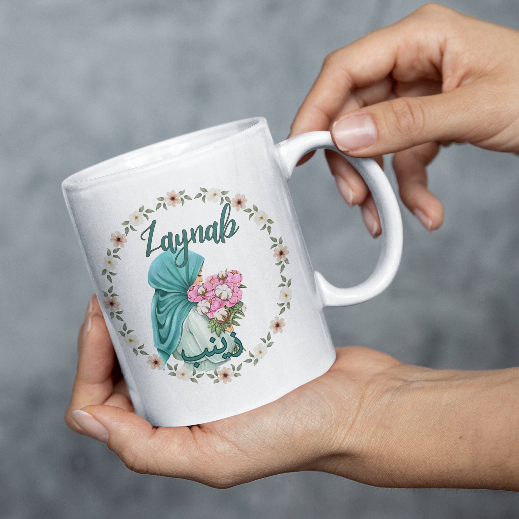 Personalised Islamic Arabic English Mug, Muslim Girl, Hijabi Mug, Eid ...