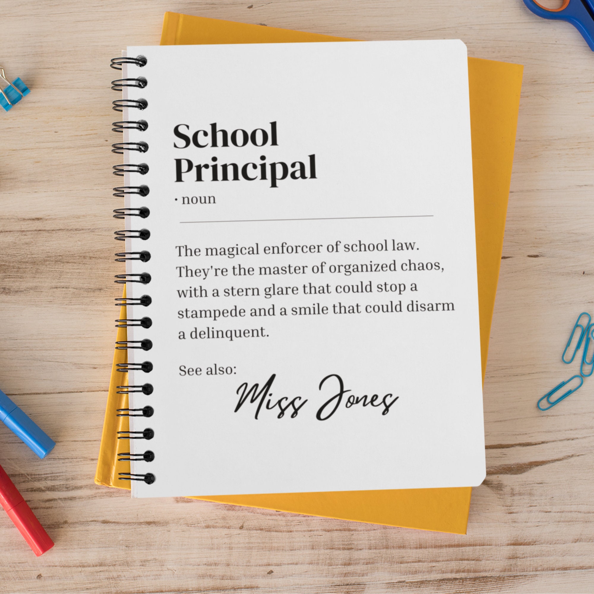 Personalized School Principal Spiral Notebook, Teacher Appreciation ...