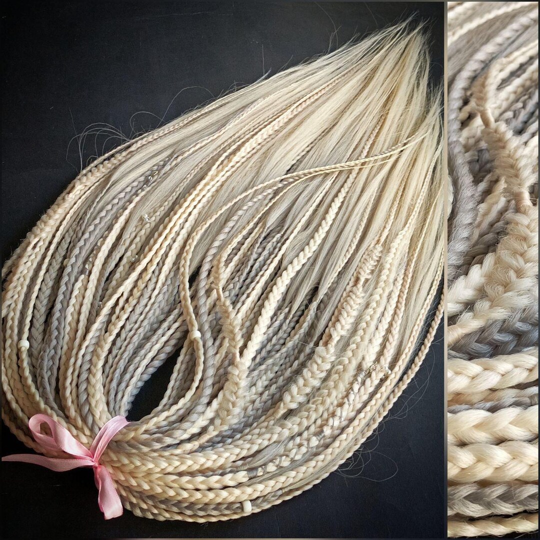 White, Gray Braids - Custom Hair Extension Set, Double Ended Braids ...