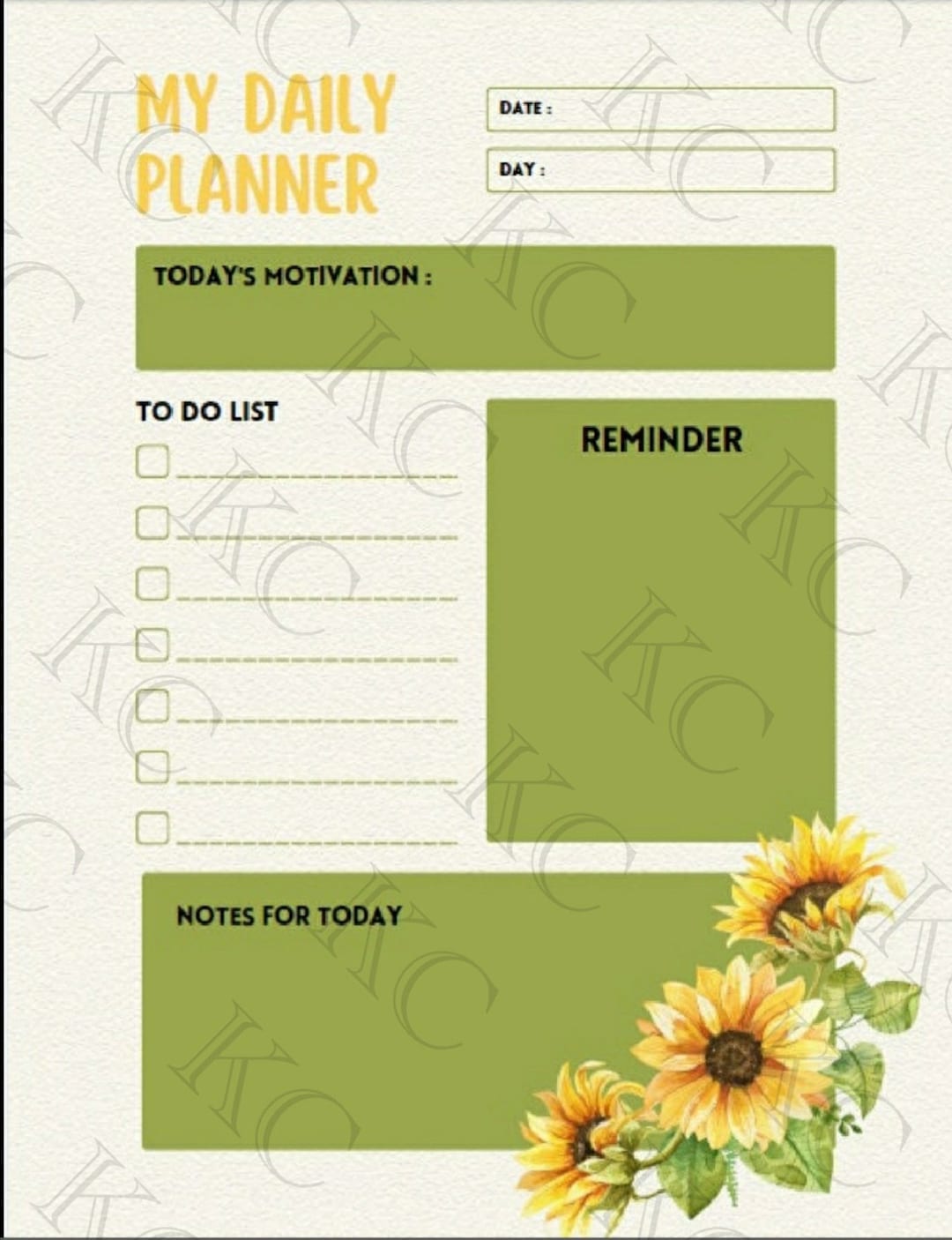 Fillable Sunflower Daily Planner - Etsy