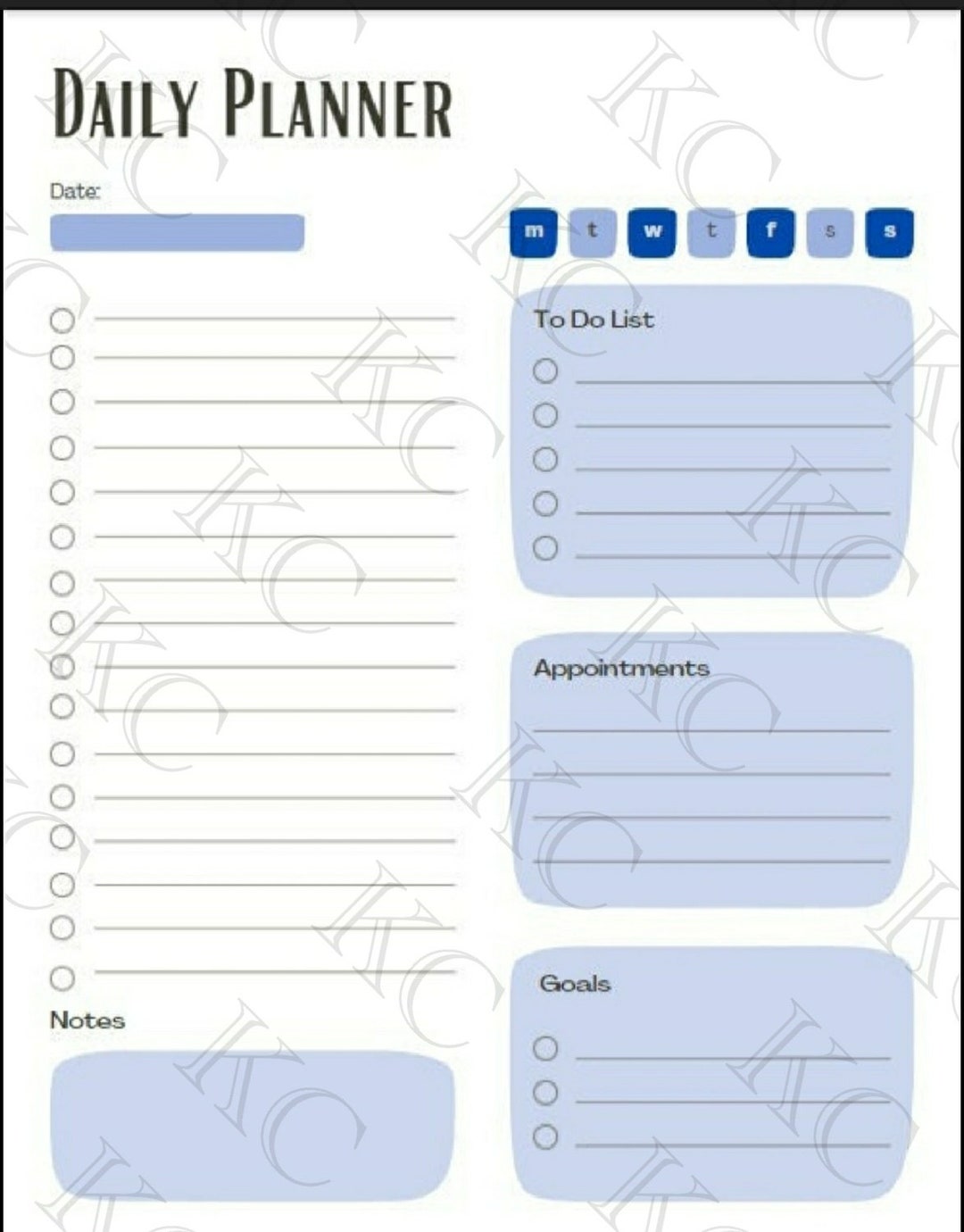 Blue Fillable Daily Planner - Etsy