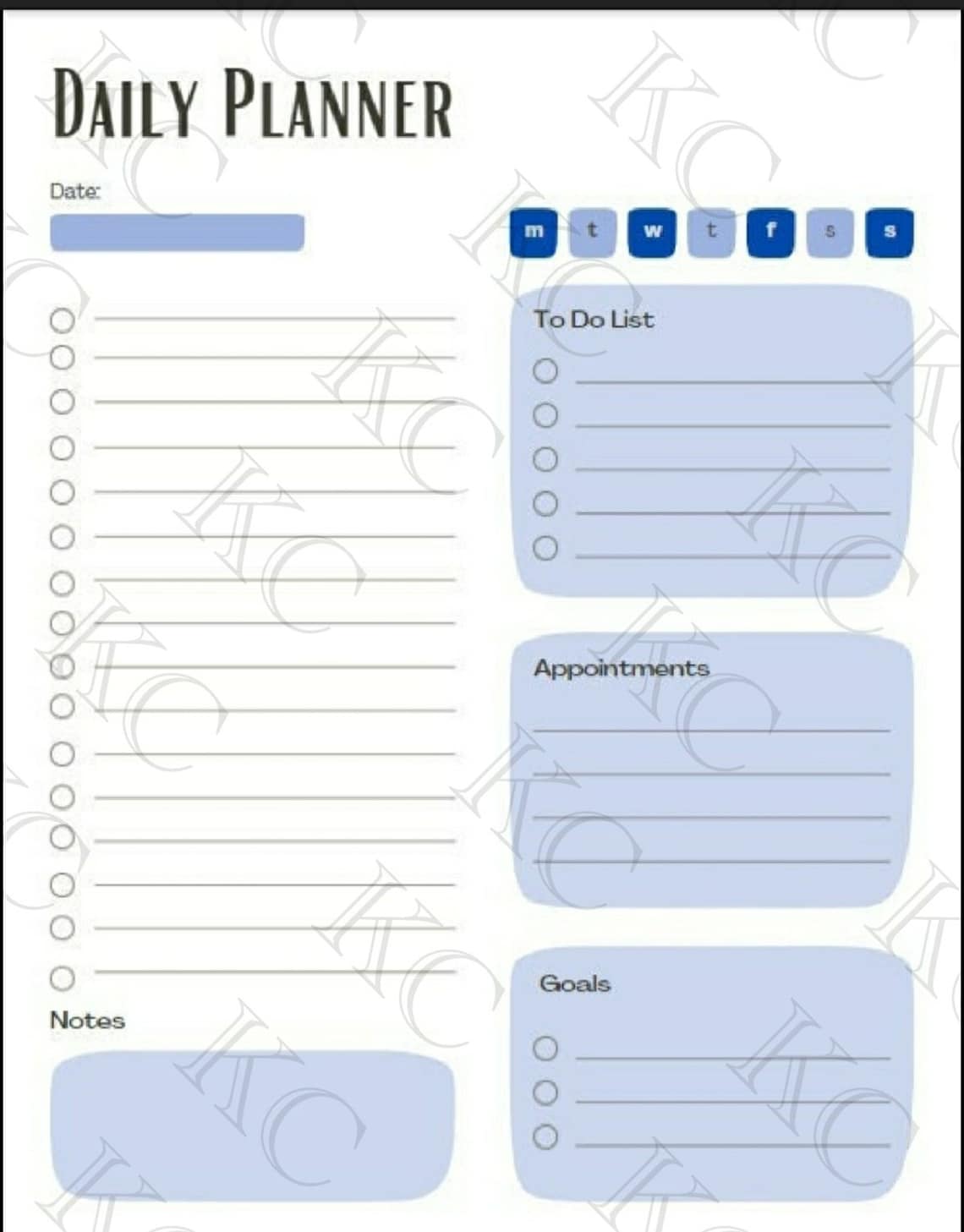 Blue Fillable Daily Planner - Etsy