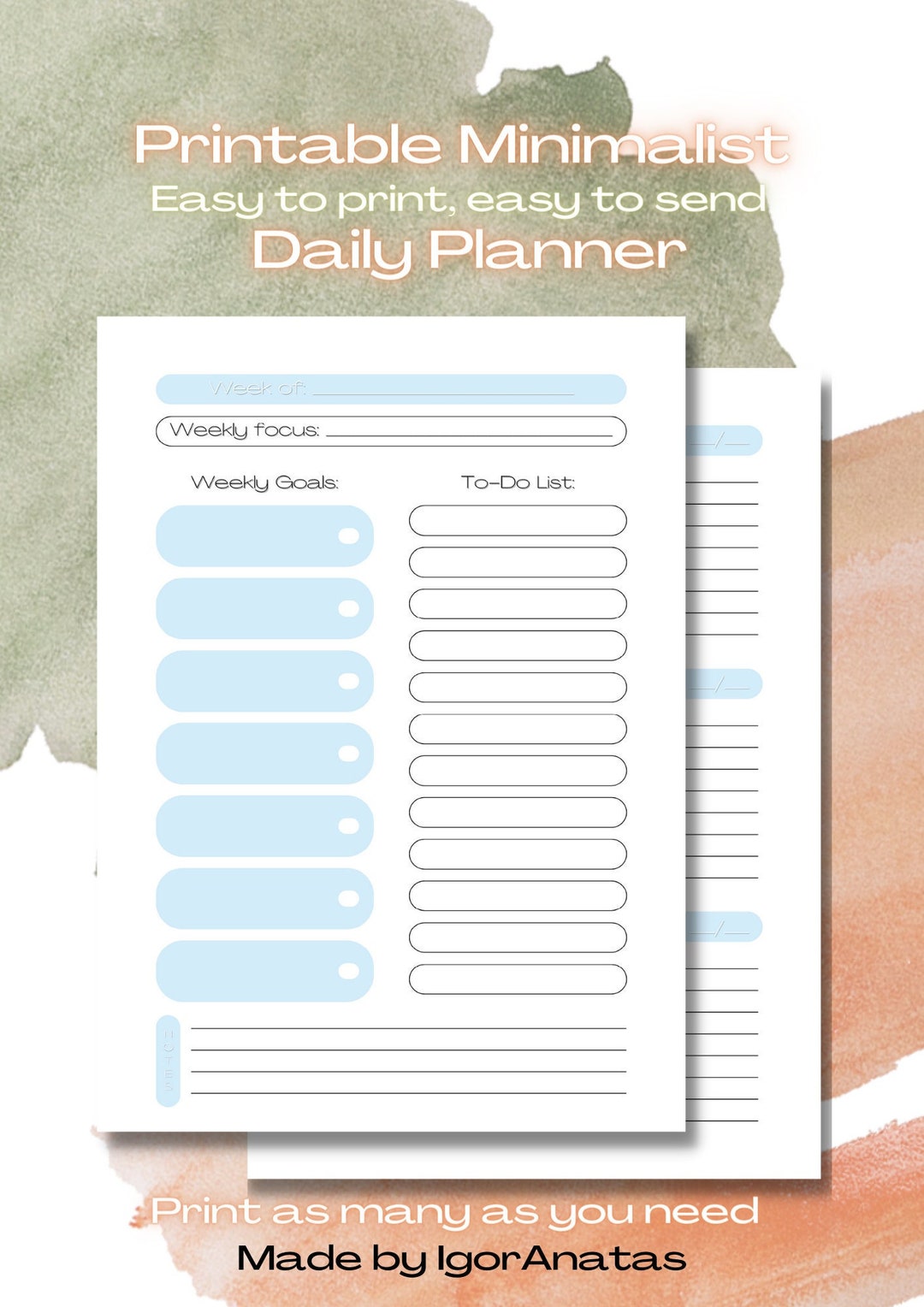 Minimalistic Blue Daily Planner Printable Planner Weekly to - Etsy