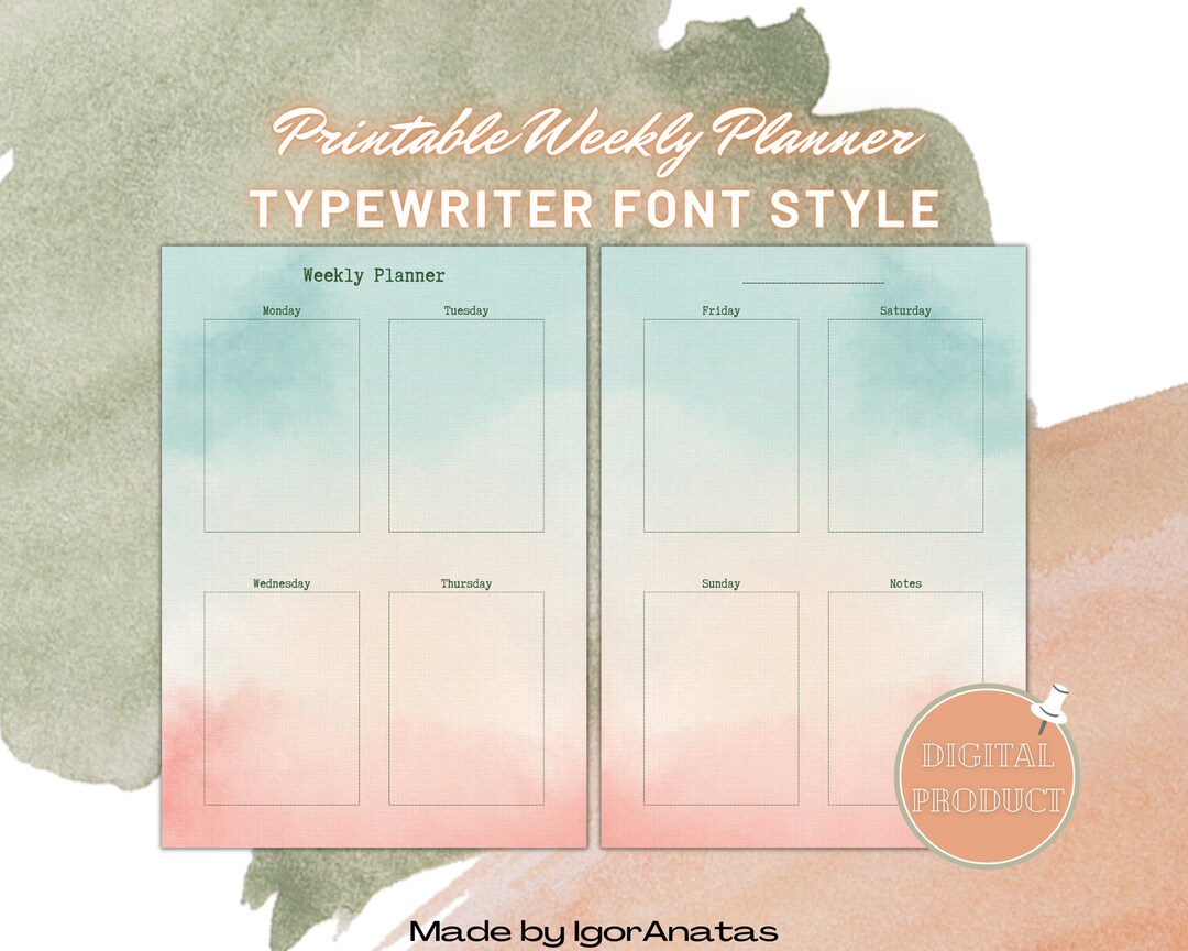 Printable Weekly Planner To-do-list Typewriter Font Style - Etsy