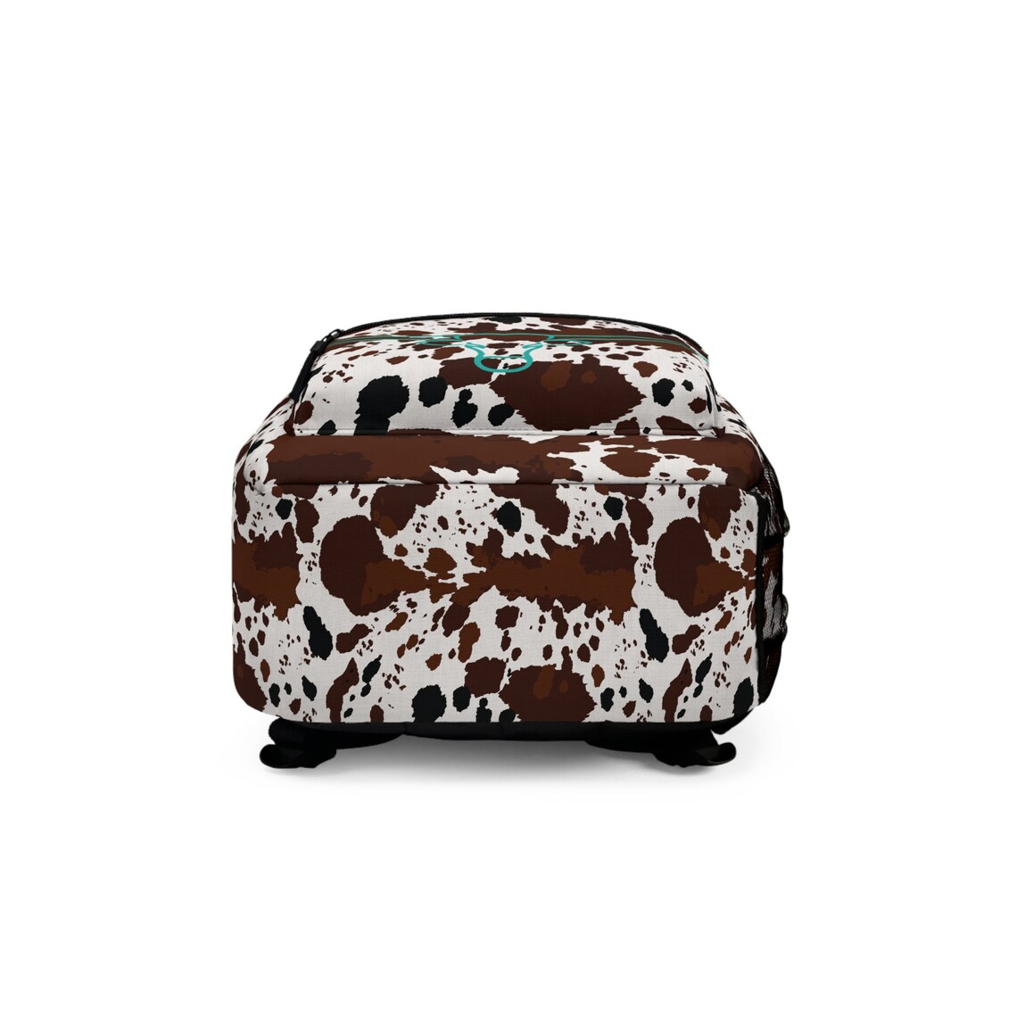 Cow Print Backpack, Black and Brown Cow Pattern With Teal Longhorn ...