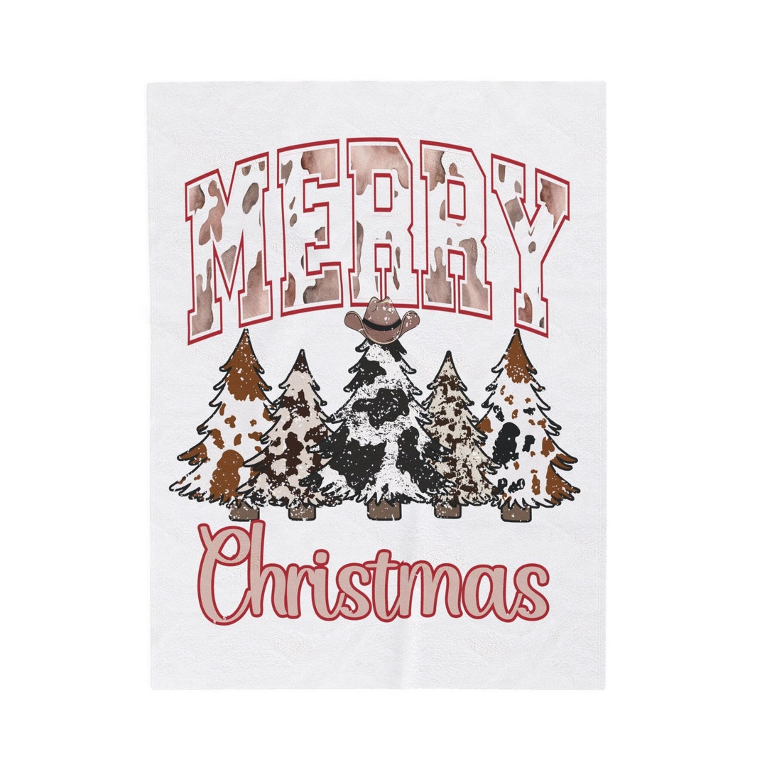 Merry Christmas Cow Print Christmas Trees 50x60 Blanket, Holiday Cow ...