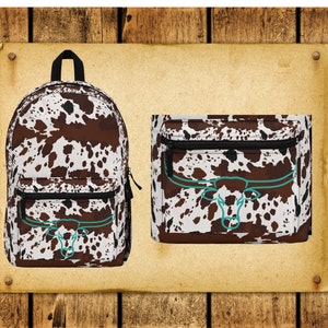 Cow Print Backpack, Black and Brown Cow Pattern With Teal Longhorn ...