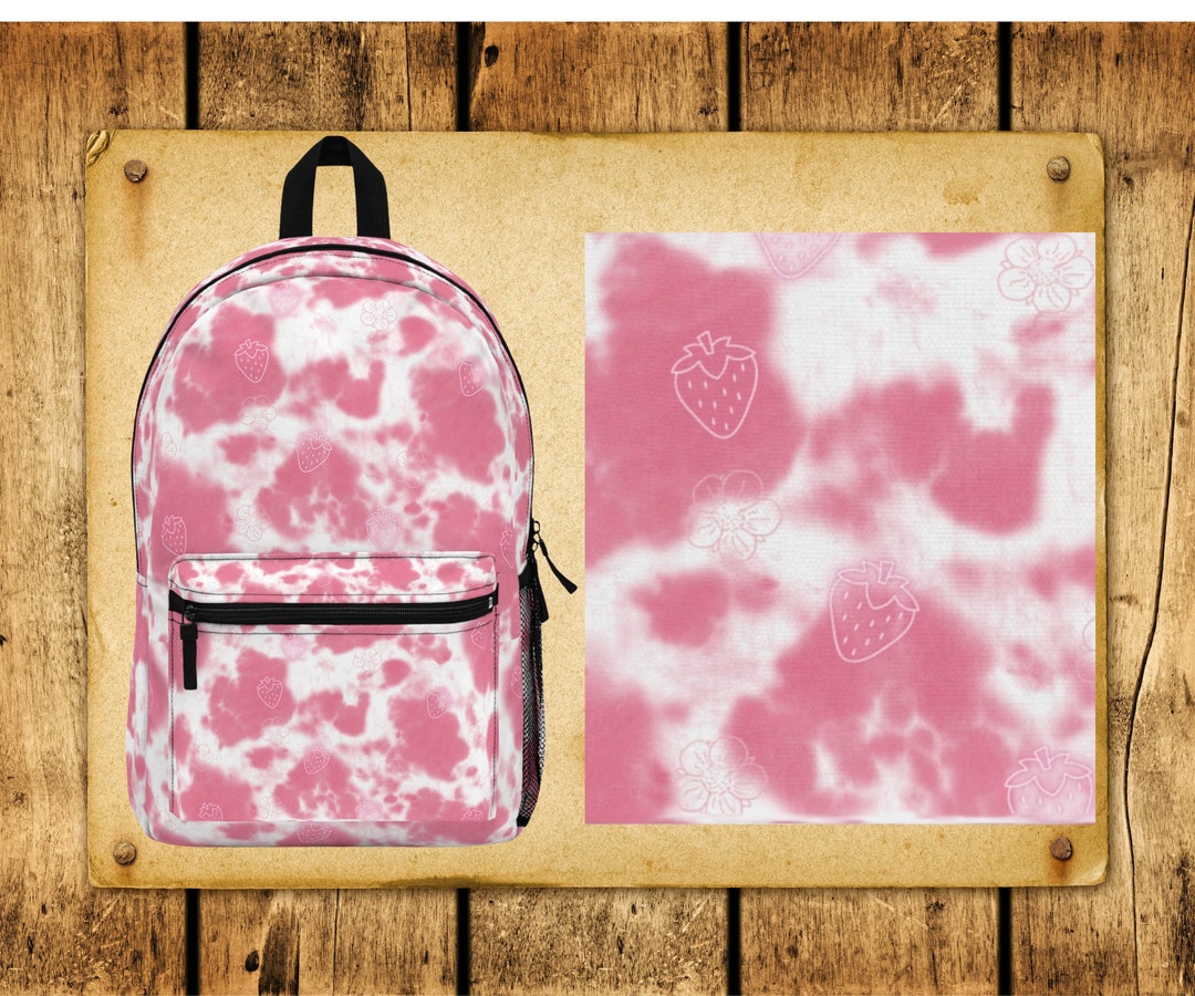 Strawberry Cow-pink Cow Pattern, Strawberries and Flowers Backpack ...