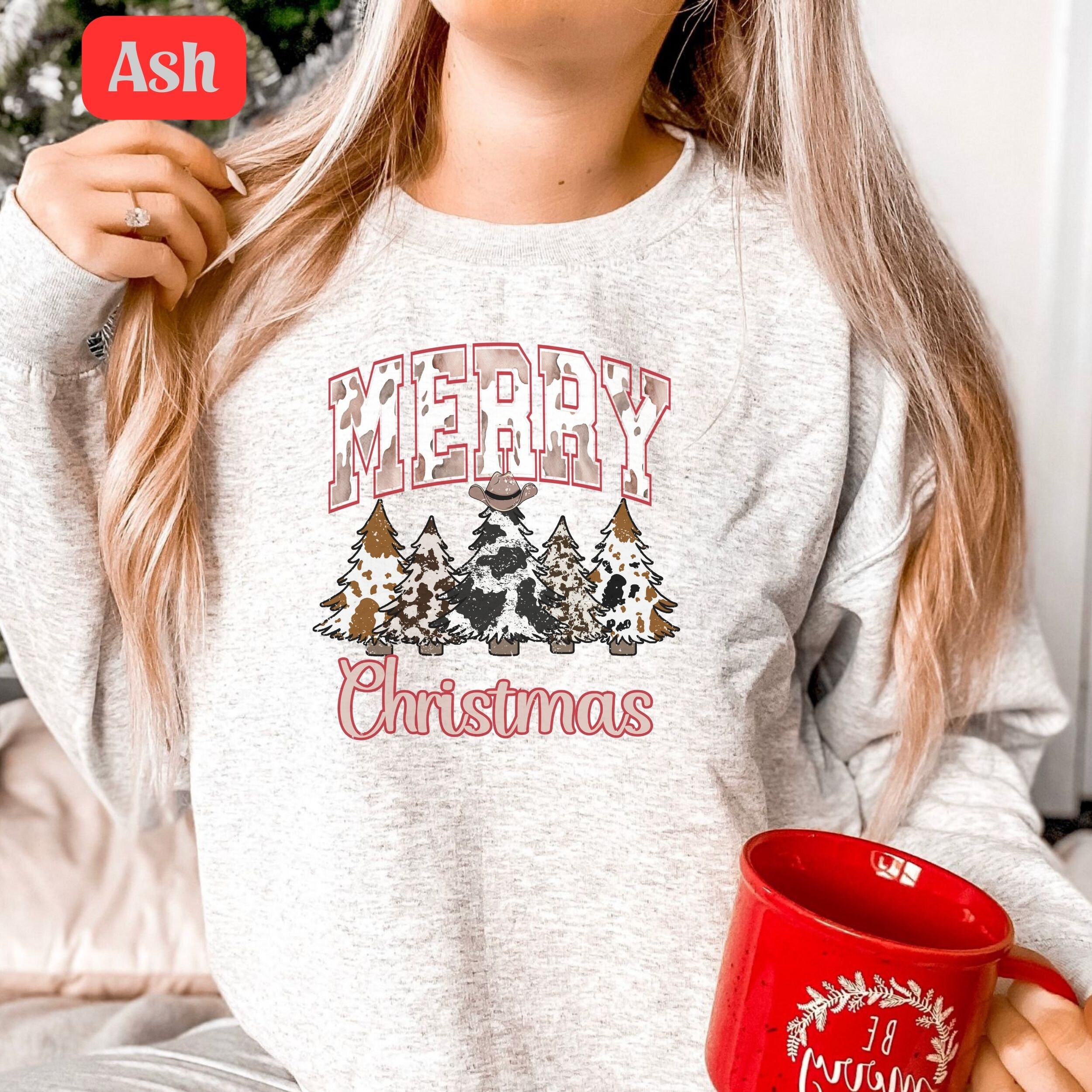 Merry Christmas Cow Print Christmas Trees, Cow Pattern Holiday ...