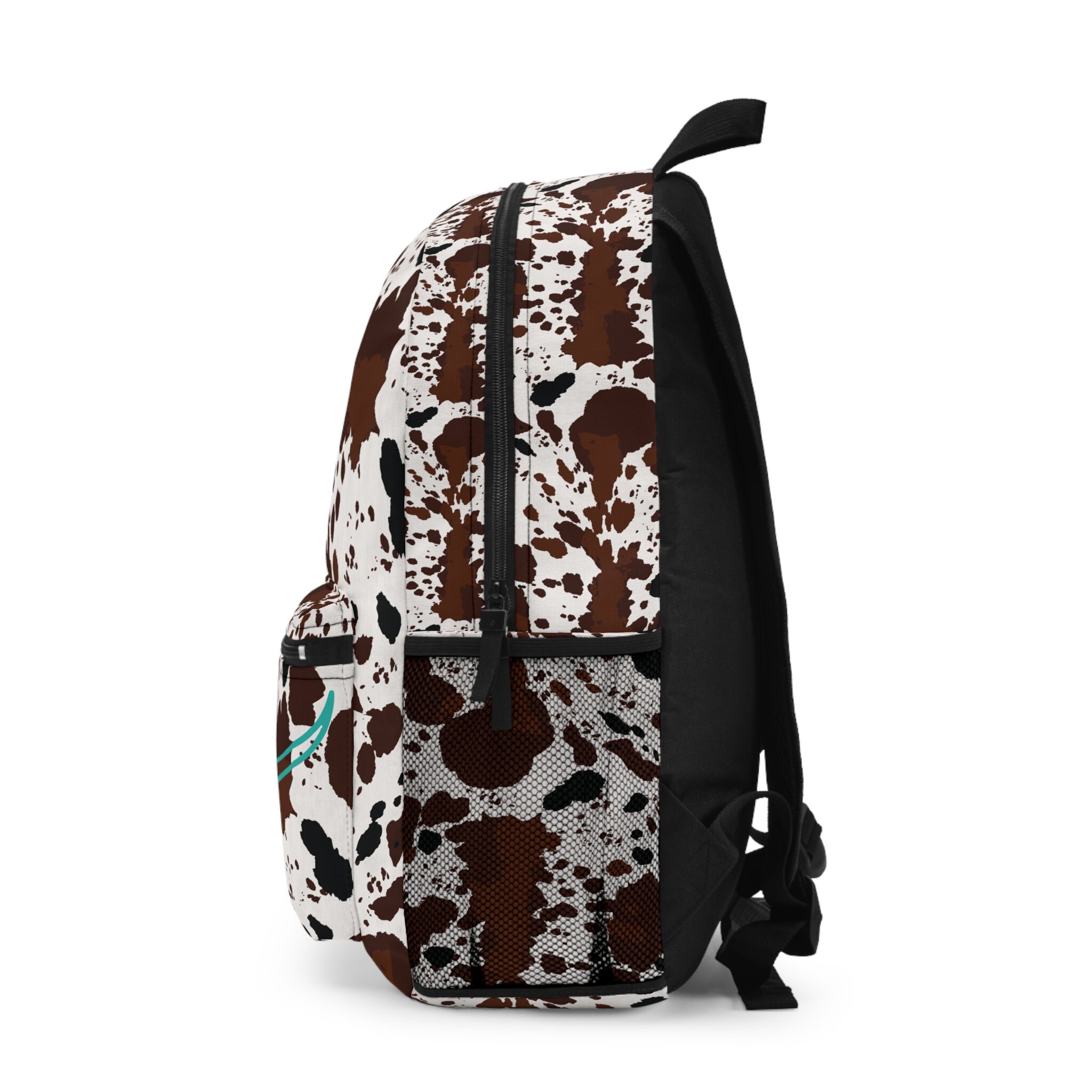 Cow Print Backpack, Black and Brown Cow Pattern With Teal Longhorn ...