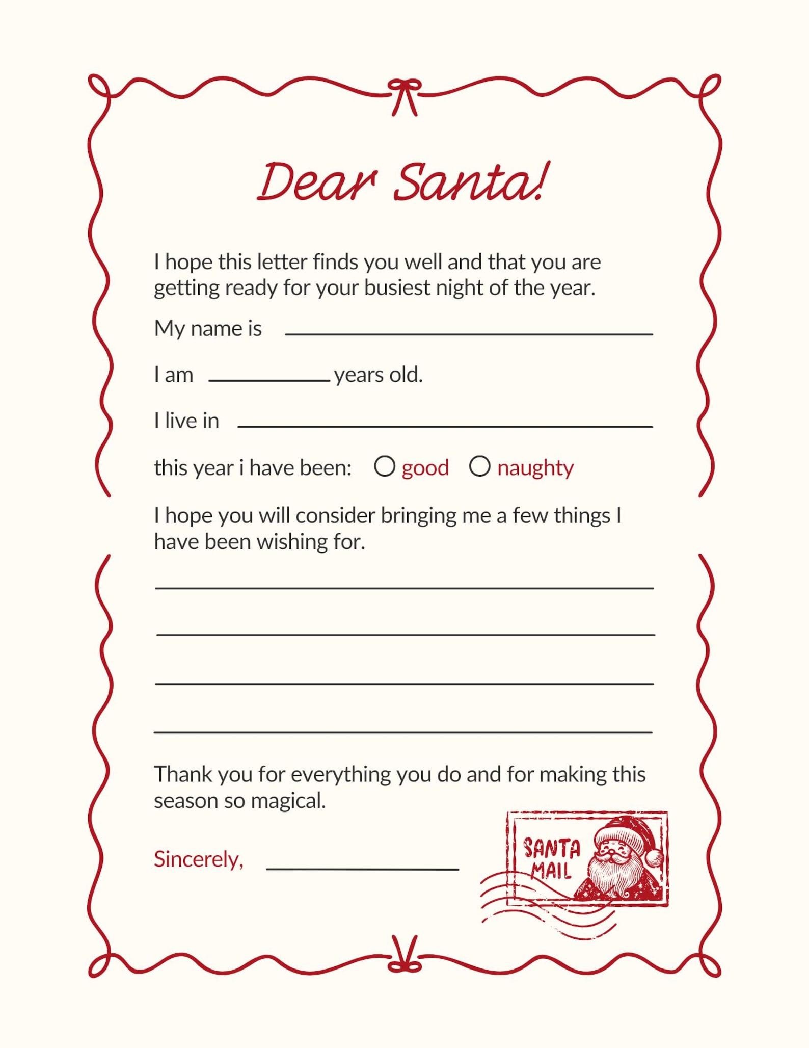 Printable Christmas Letter | Santa, Teacher, Student Worksheet (PDF ...