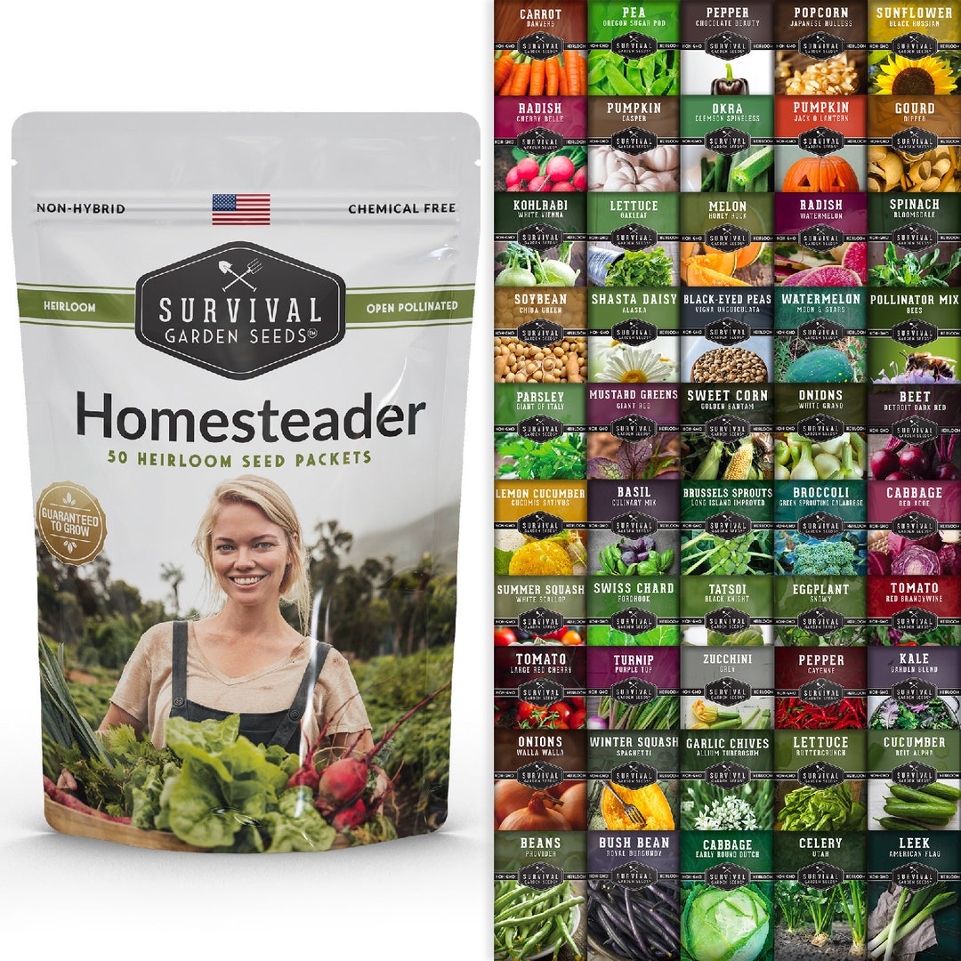 Survival Vegetable Seeds 50 Pack of Heirloom Flower, Herb & Vegetable ...