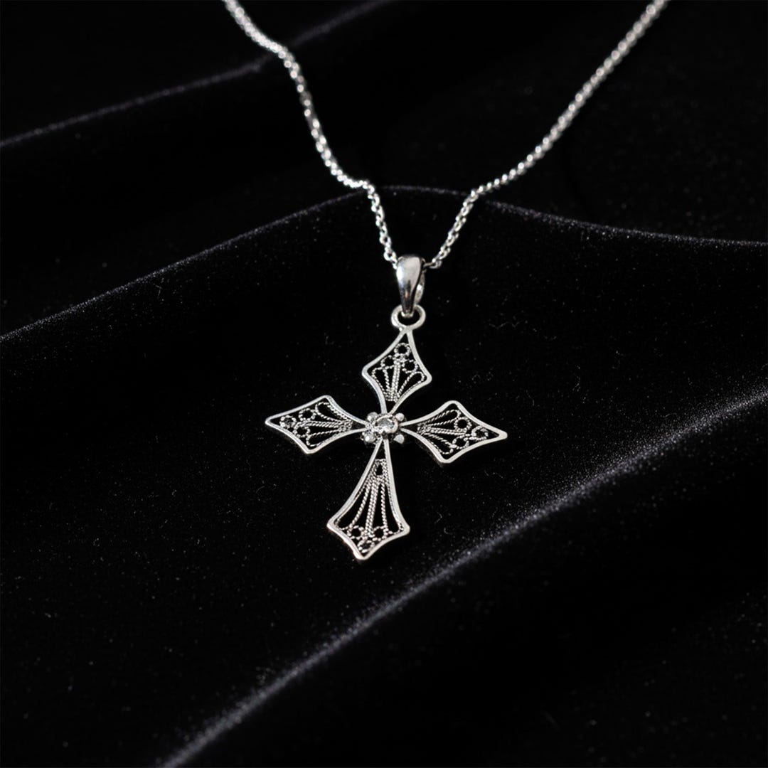 Filigree Cross Necklace, Vintage Christian Necklace for Women, Jesus ...