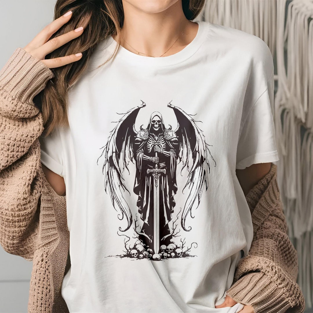 Angel of Death T-shirt, Gothic Grim Reaper Graphic Tee, Dark Fantasy ...