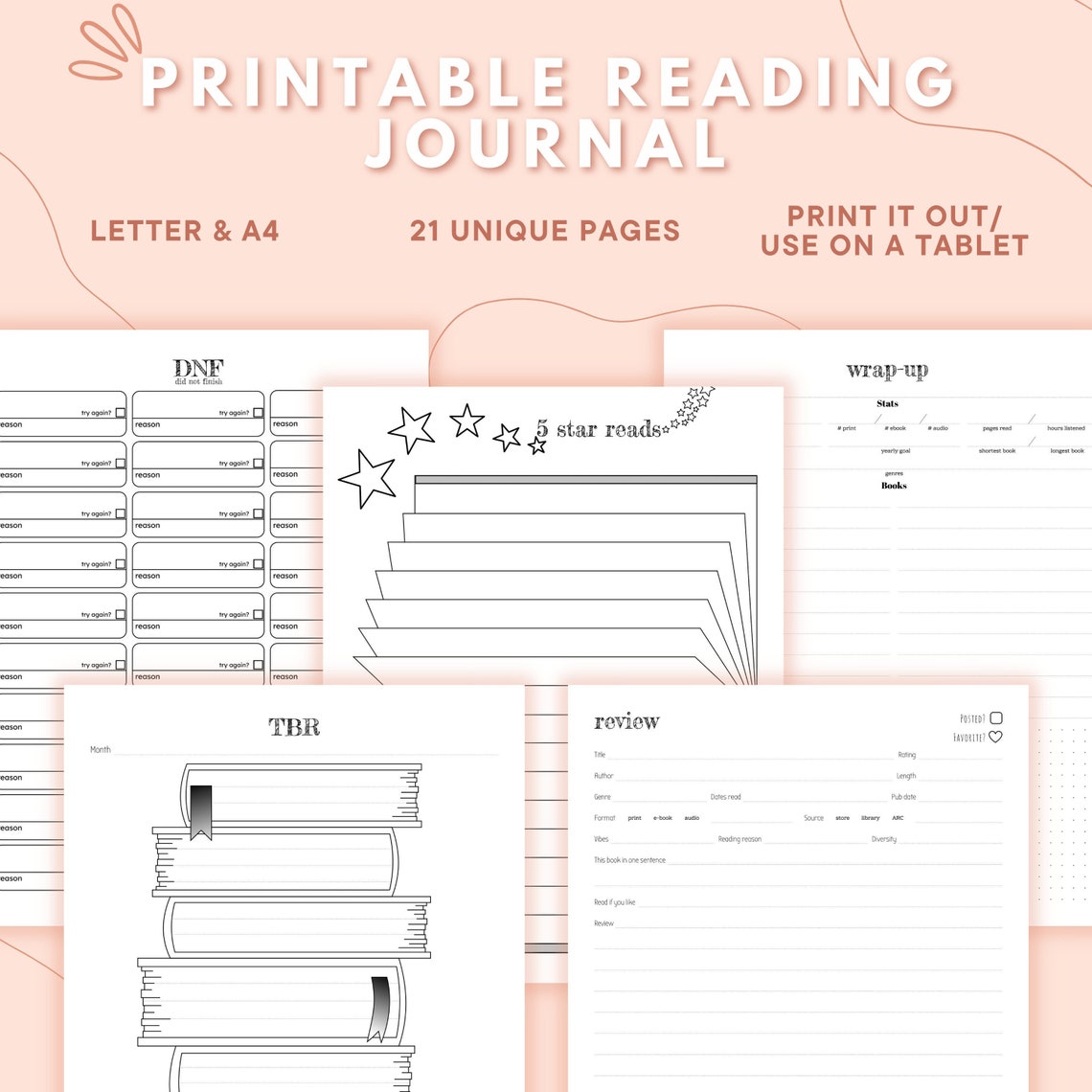 Printable Reading Journal - 21 Pages, Track Books, Reading Challenges ...