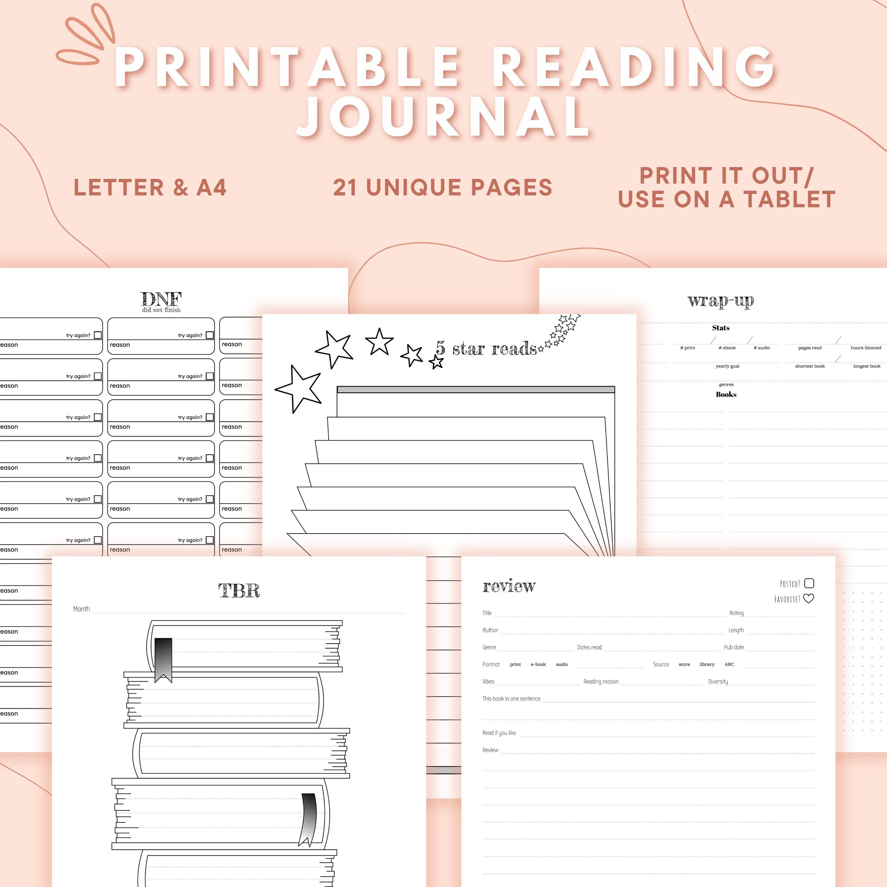 Printable Reading Journal - 21 Pages, Track Books, Reading Challenges ...