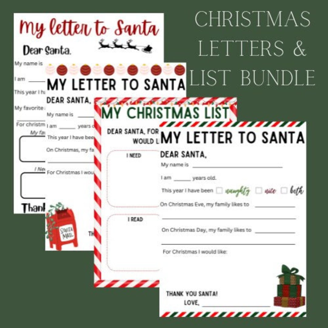 Set of 4 Christmas Letter and List Templates Printables for Kids ...
