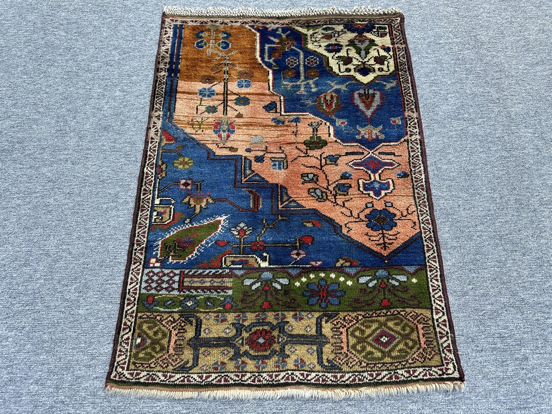 Small Luxury Rug, Unique Rug, Turkish Rug, 35x51 Inches Blue Carpet ...
