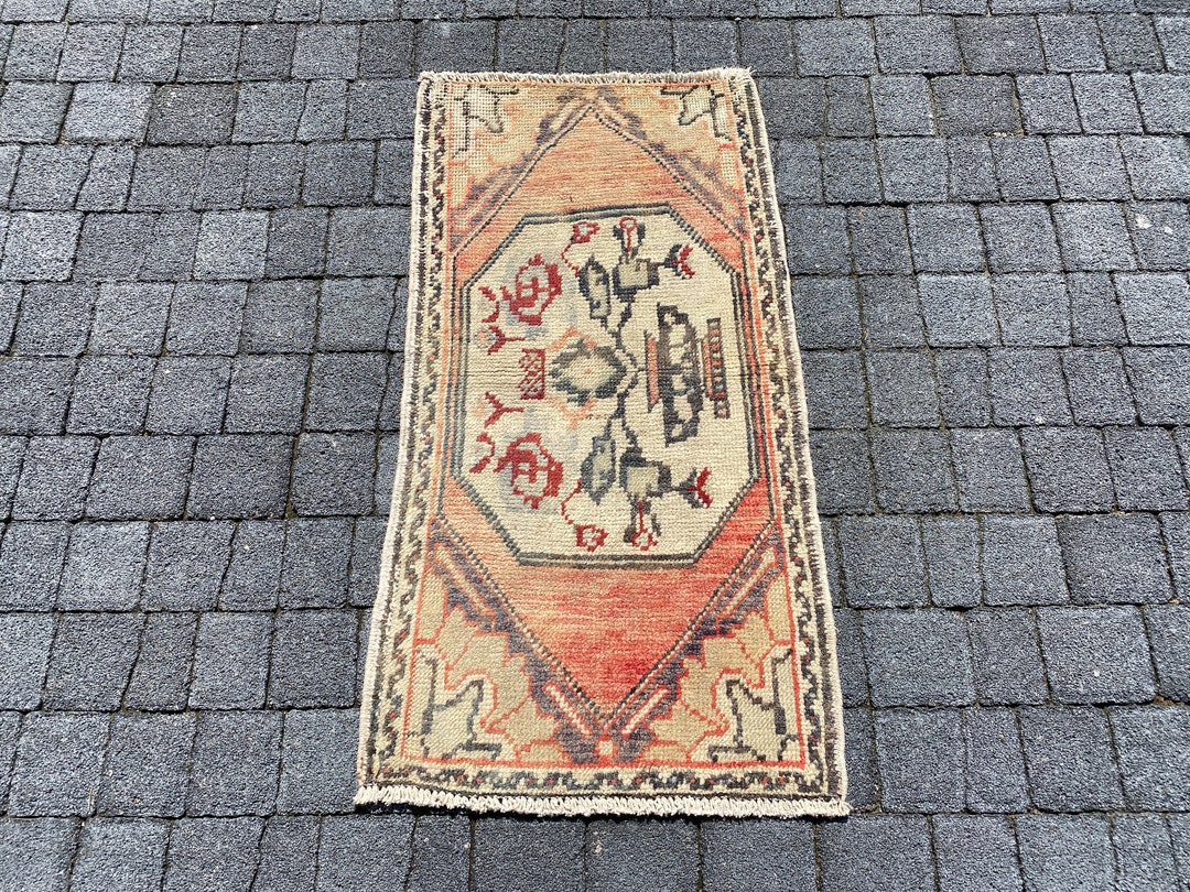 Small Karabag Rug, Door Mat Rug, Azerbaijan Rug, 18x34 Inches Orange ...