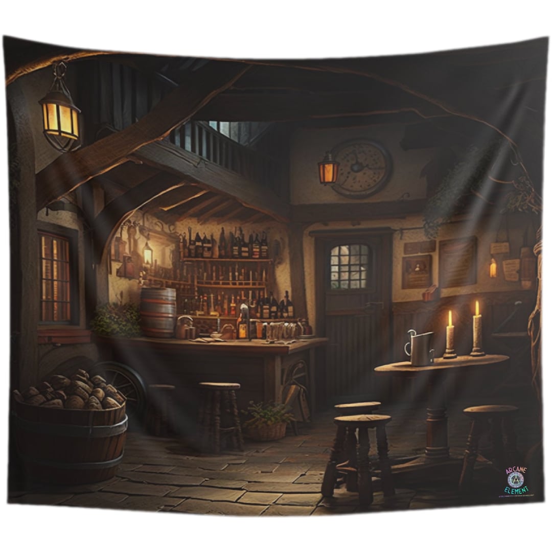 Quiet Tavern Scene Backdrop Tapestry | Fantasy Pub | Bar Background ...