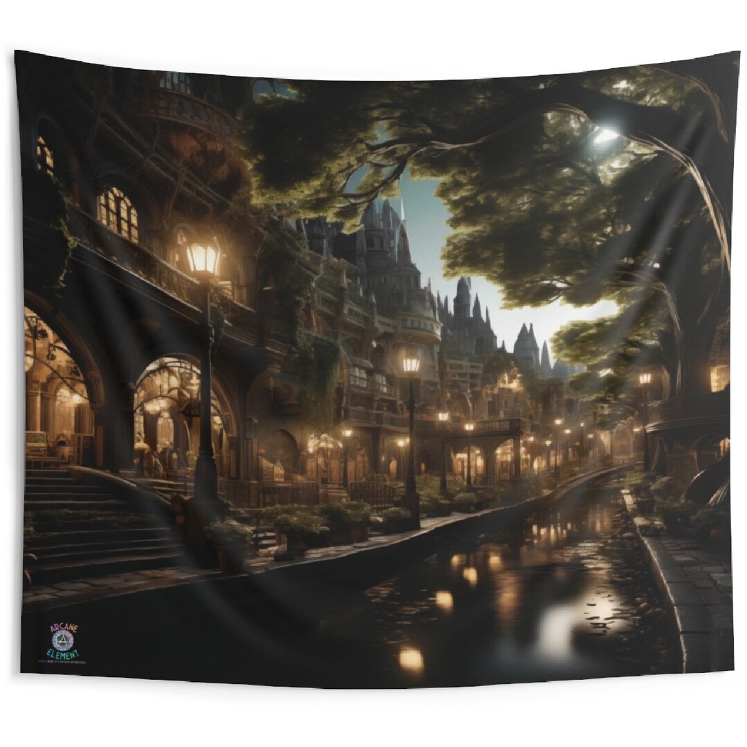 Elven River City | Game Room Backdrop | Fantasy Background | Wall ...