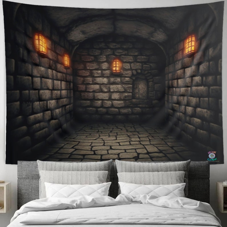 Dungeon Wall Scene Backdrop Tapestry| Game Room Backdrop | Fantasy ...