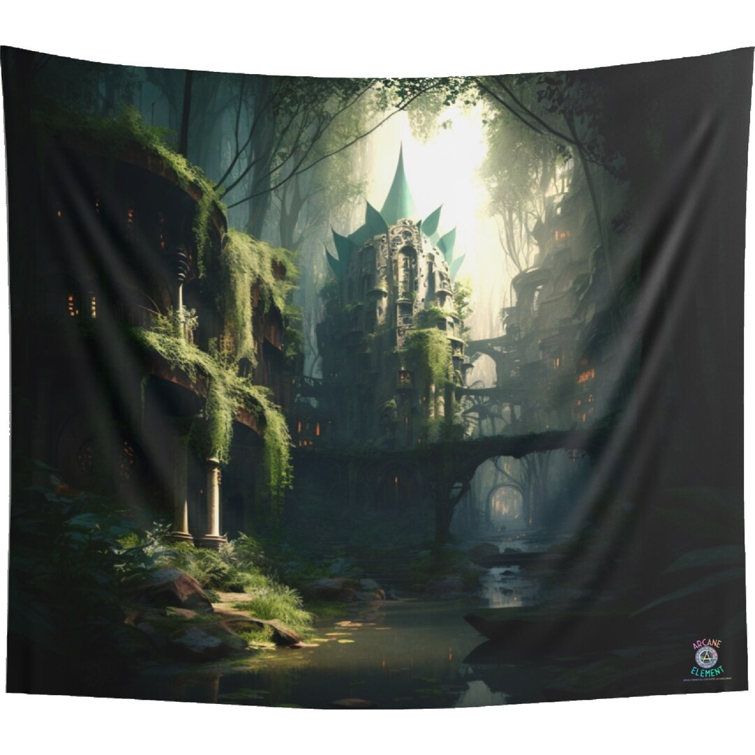 Elven Enclave Scene Backdrop Tapestry| Game Room Backdrop | Fantasy ...