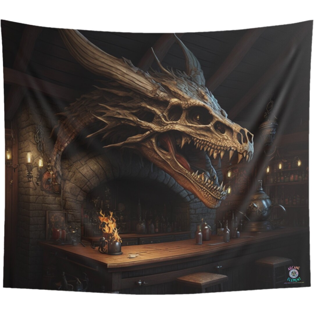 Wyrm Skull Tavern Scene Backdrop Tapestry | Fantasy Pub | Bar ...